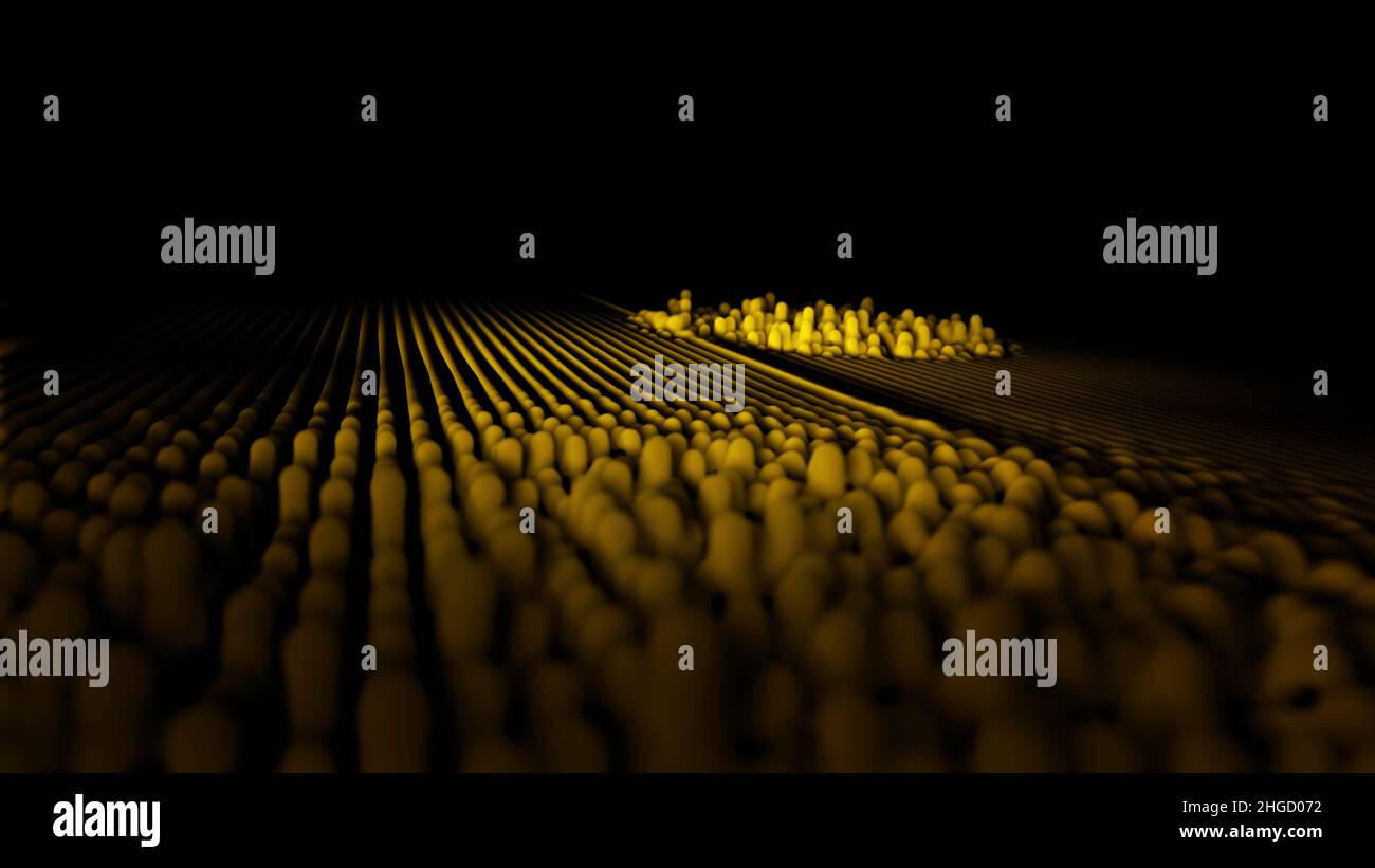 Abstract, yellow, small audio waves on black background. Abstract ...