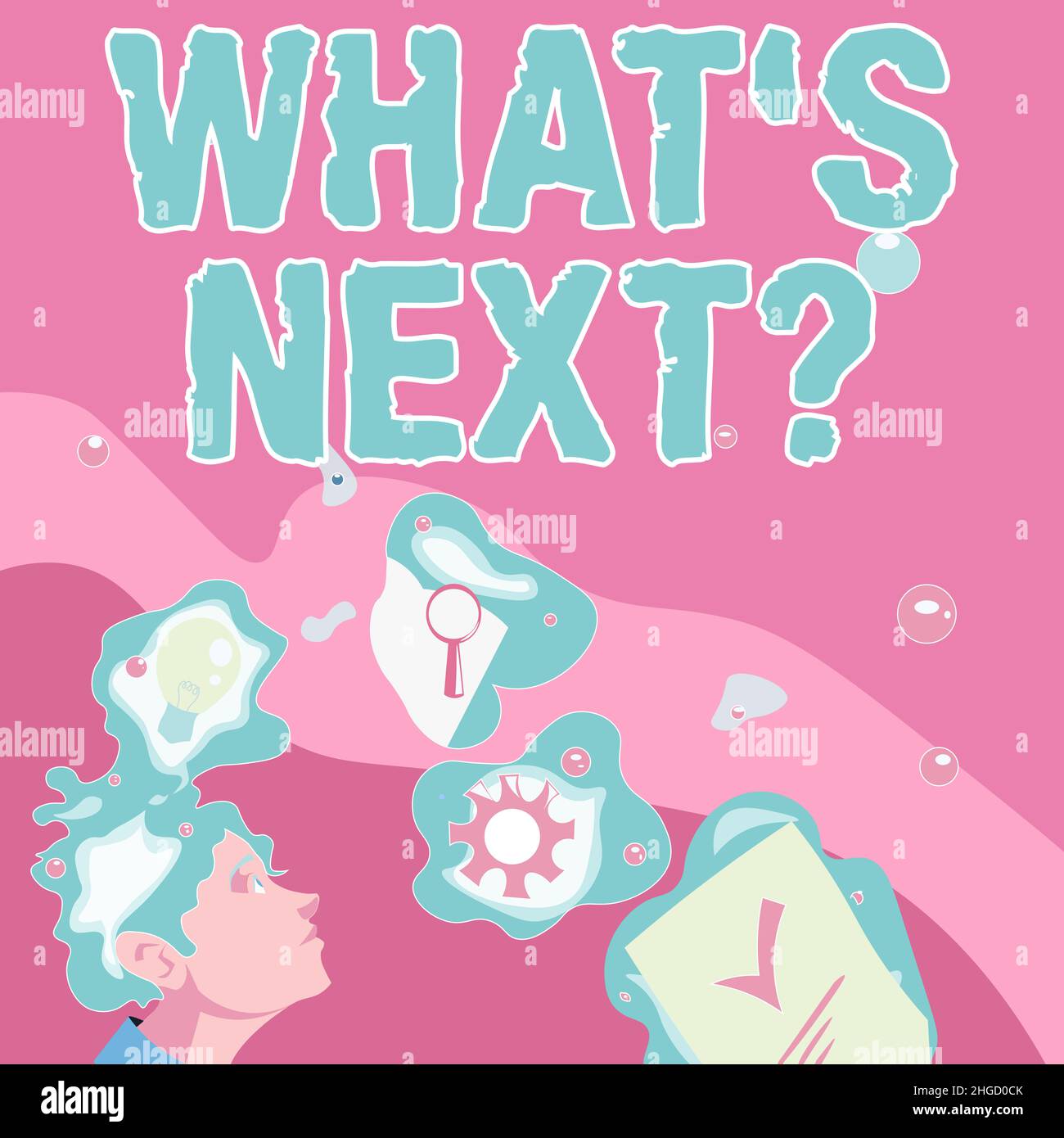 Text caption presenting Whats Next Question. Business overview ...