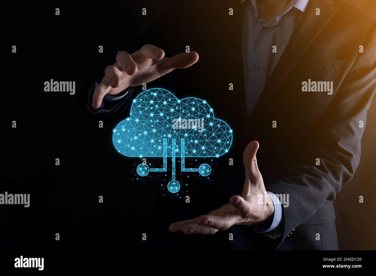 Cloud technology. Polygonal wireframe cloud storage sign with data ...