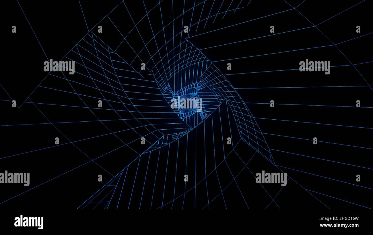 Monochrom Neon Lines Rotating Inside The Tunnel While Flying Through It Seamless Loop Modern