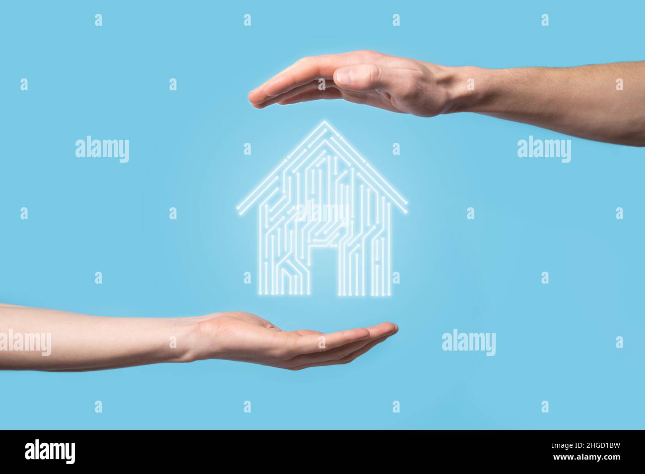 Hand hold house icon.Smart home controlled, intelligent house, and home ...