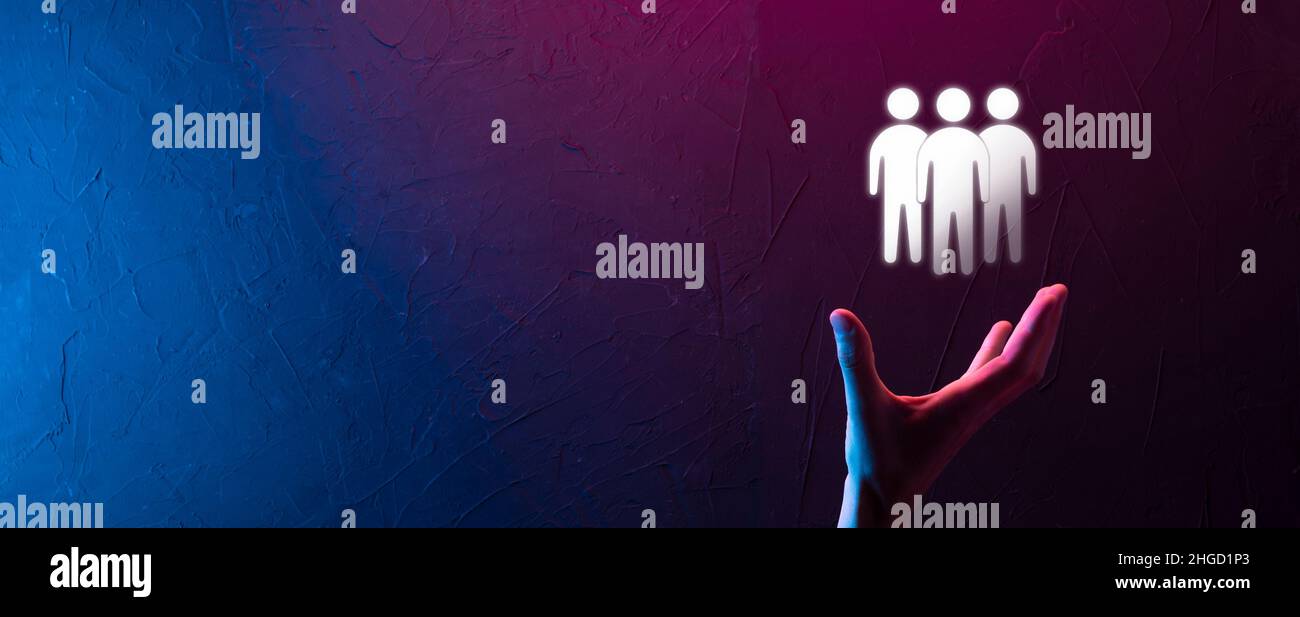 Businessman hold teamwork icon. Building a strong team. people icon ...