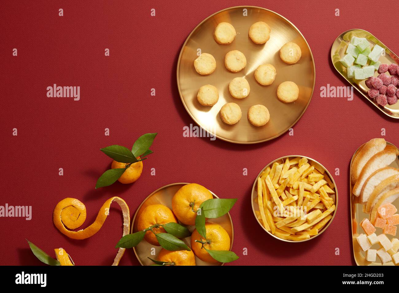 Tet holiday with mandarin orange candy jam , fried potato , flower and ...