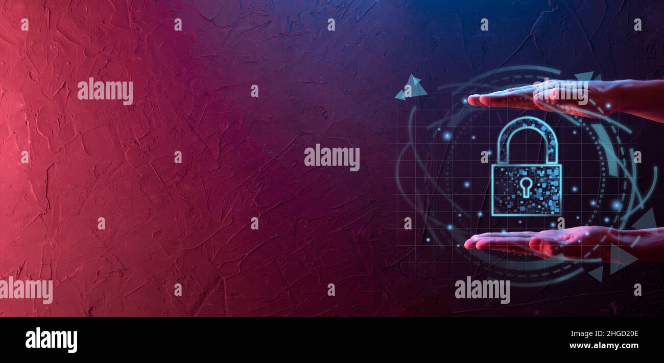Cyber security network. Padlock icon and internet technology networking ...