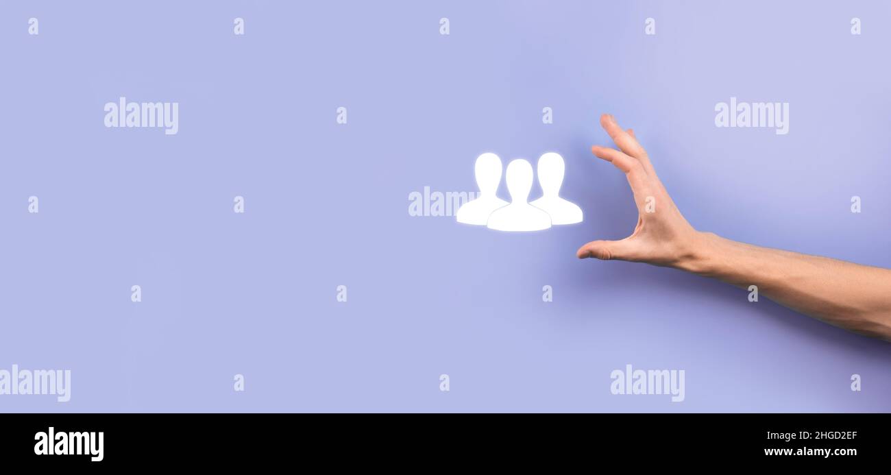 Businessman hold teamwork icon. Building a strong team. people icon ...