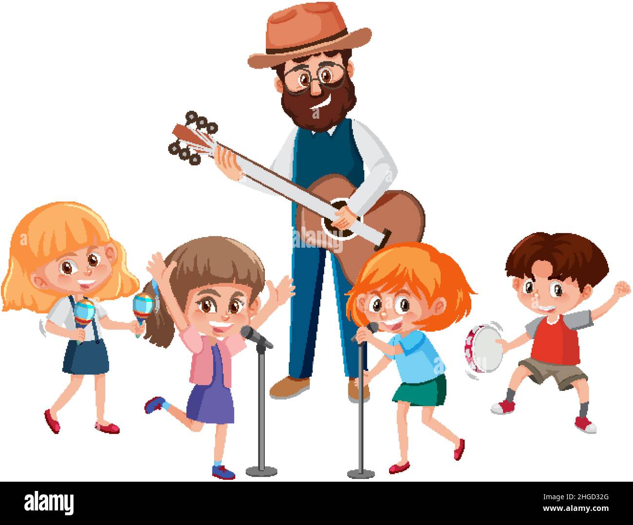 Group of musicians cartoon character on white background illustration ...