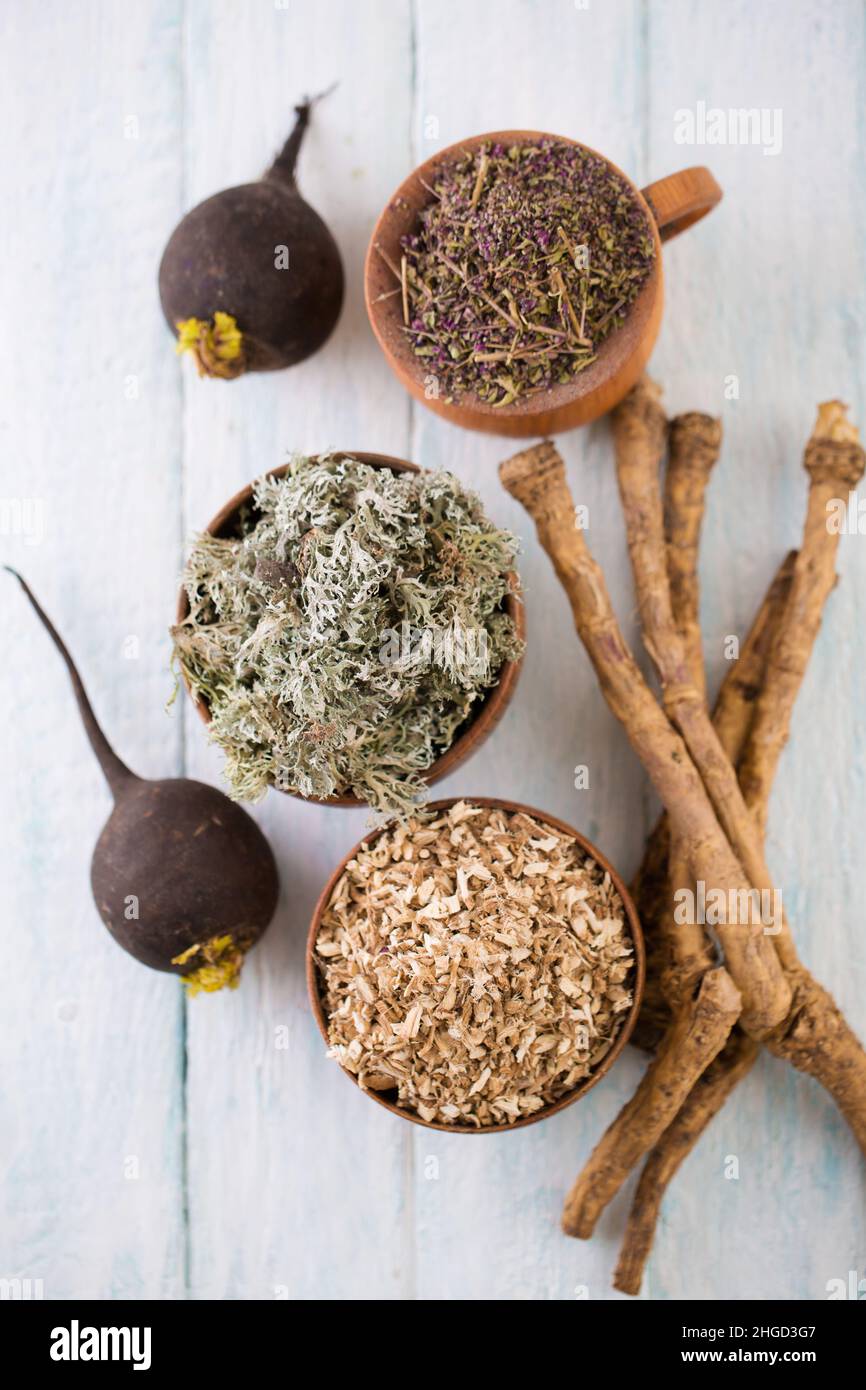Black radish, horseradish root and dry herbs with expectorant effect ...