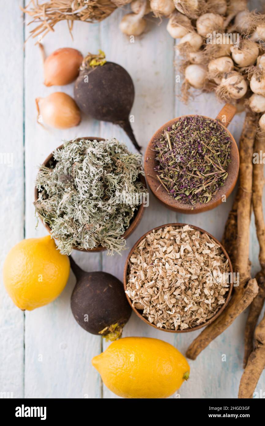 Black radish, horseradish root and dry herbs with expectorant effect ...
