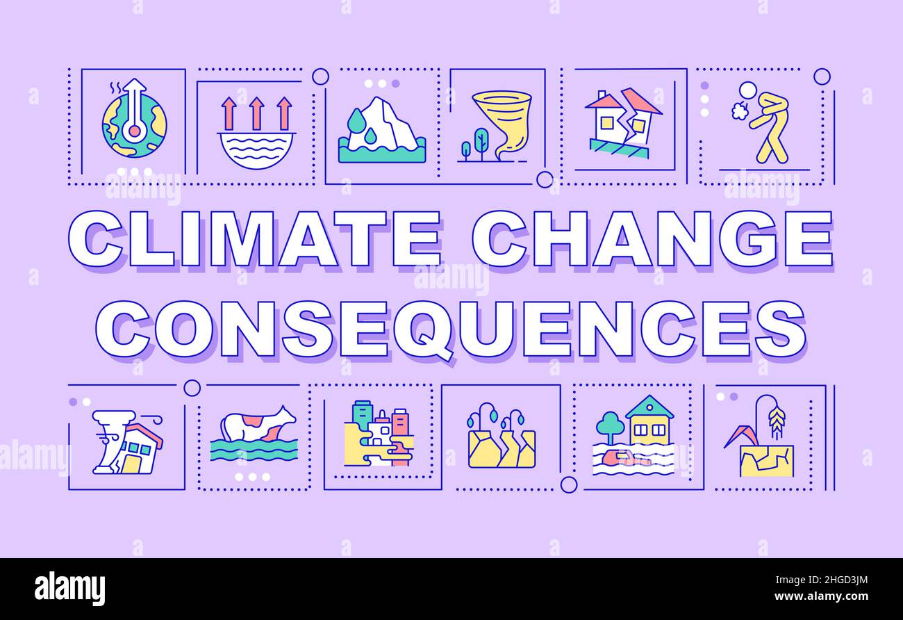 Climate change consequences word concepts purple banner Stock Vector ...