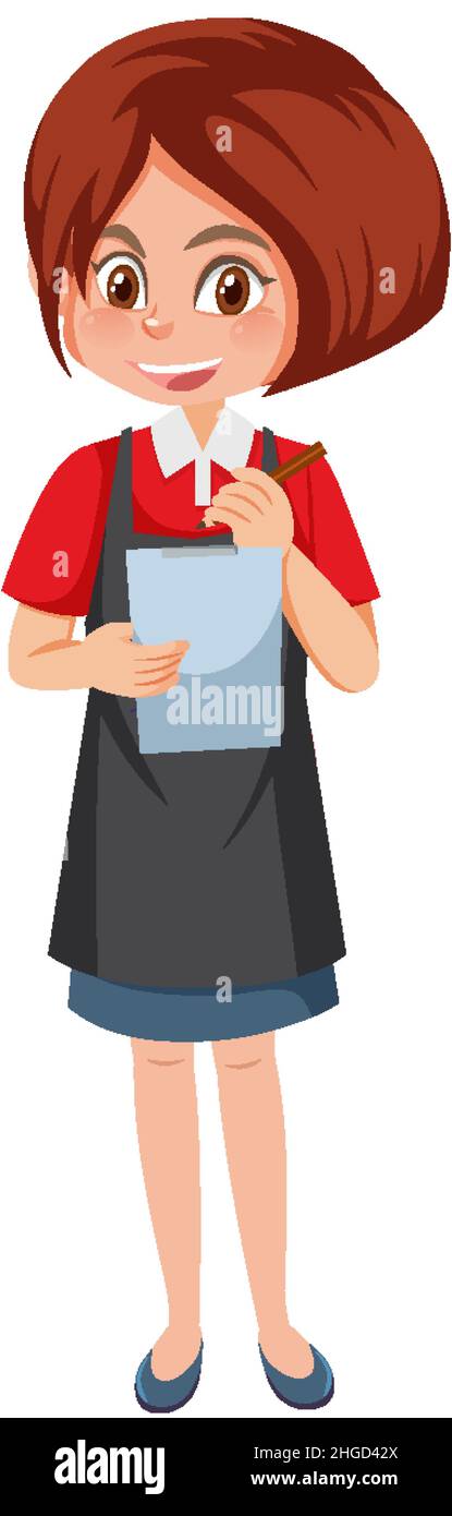 Young female waitress taking an order cartoon character on white ...