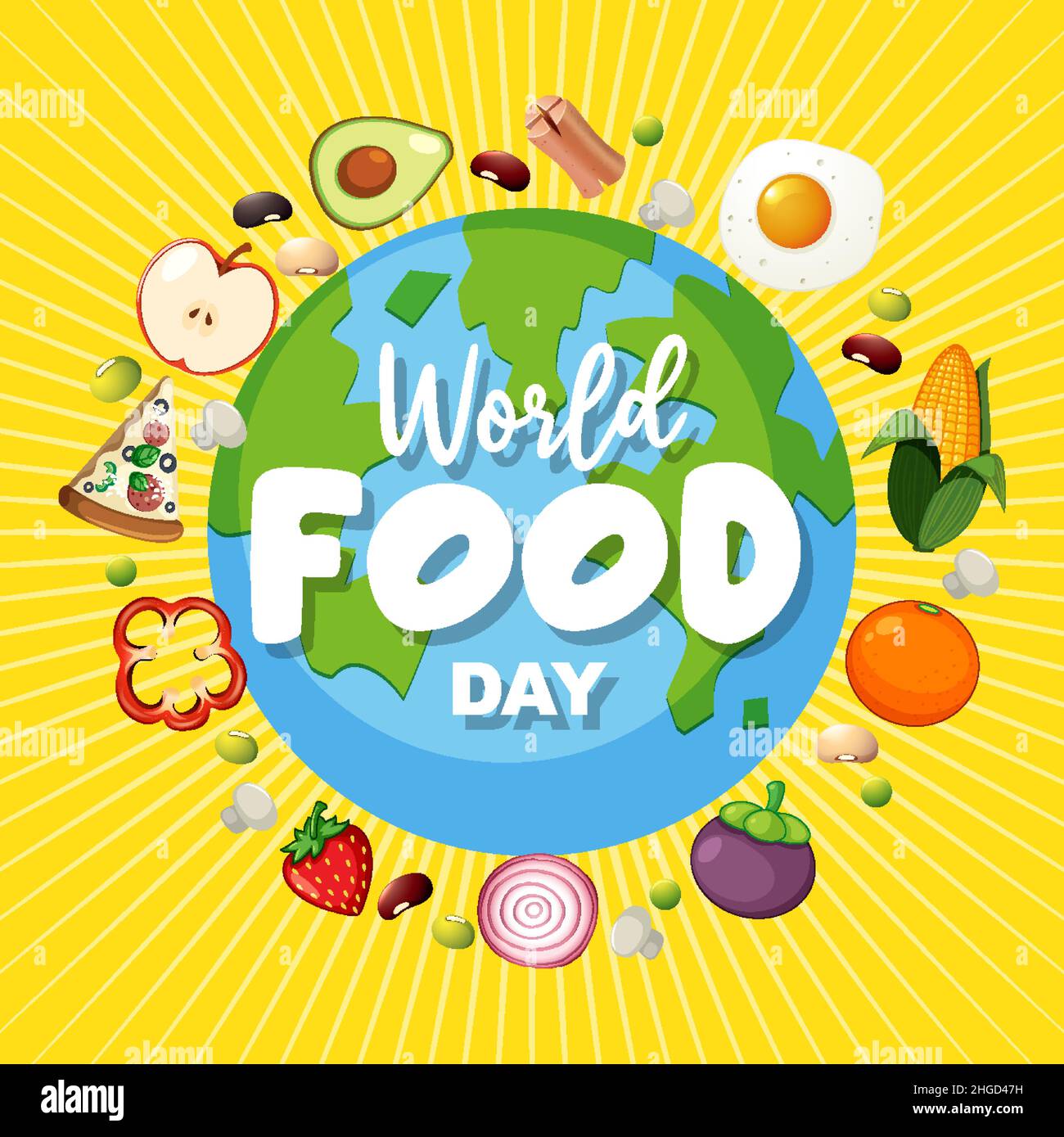 World Food Day logo with healthy food ingredients illustration Stock ...