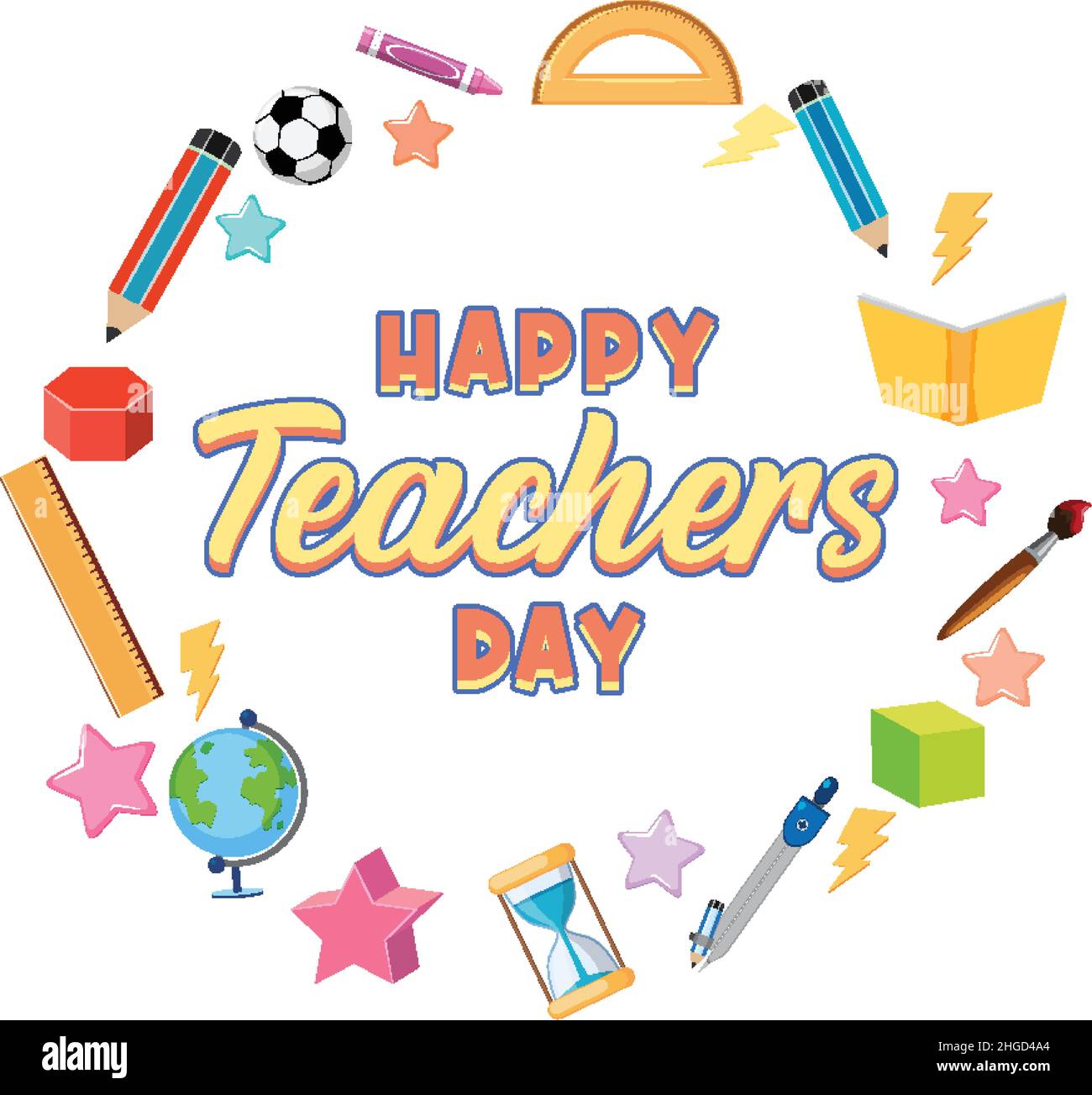 Happy Teachers Day logo banner with school objects illustration Stock ...