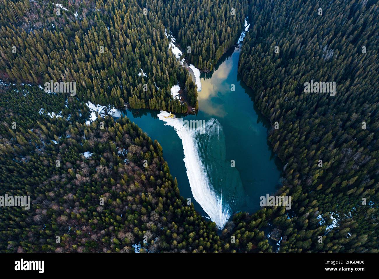Lake Synevyr in the Carpathians, top view of the lake, mountain lake ...