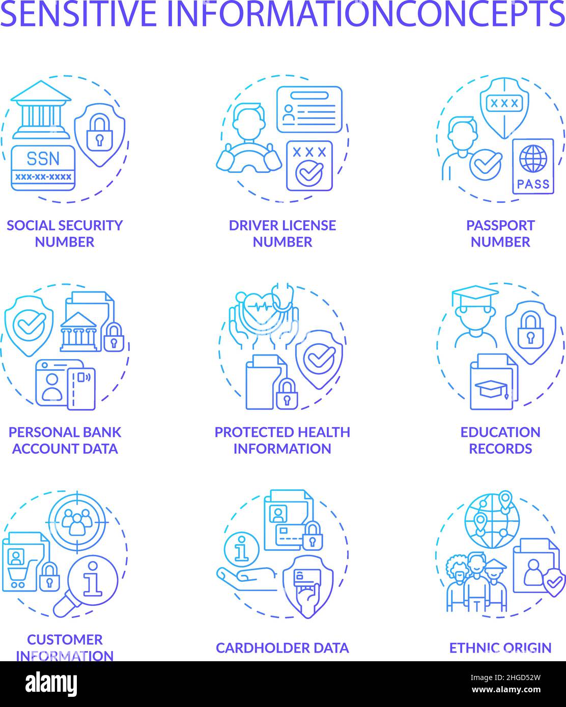Sensitive information blue gradient concept icons set Stock Vector ...