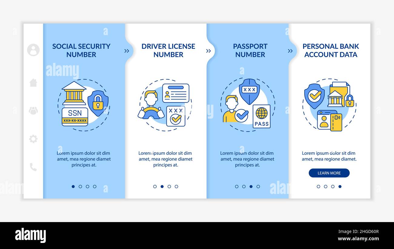 Highly sensitive data blue and white onboarding template Stock Vector ...