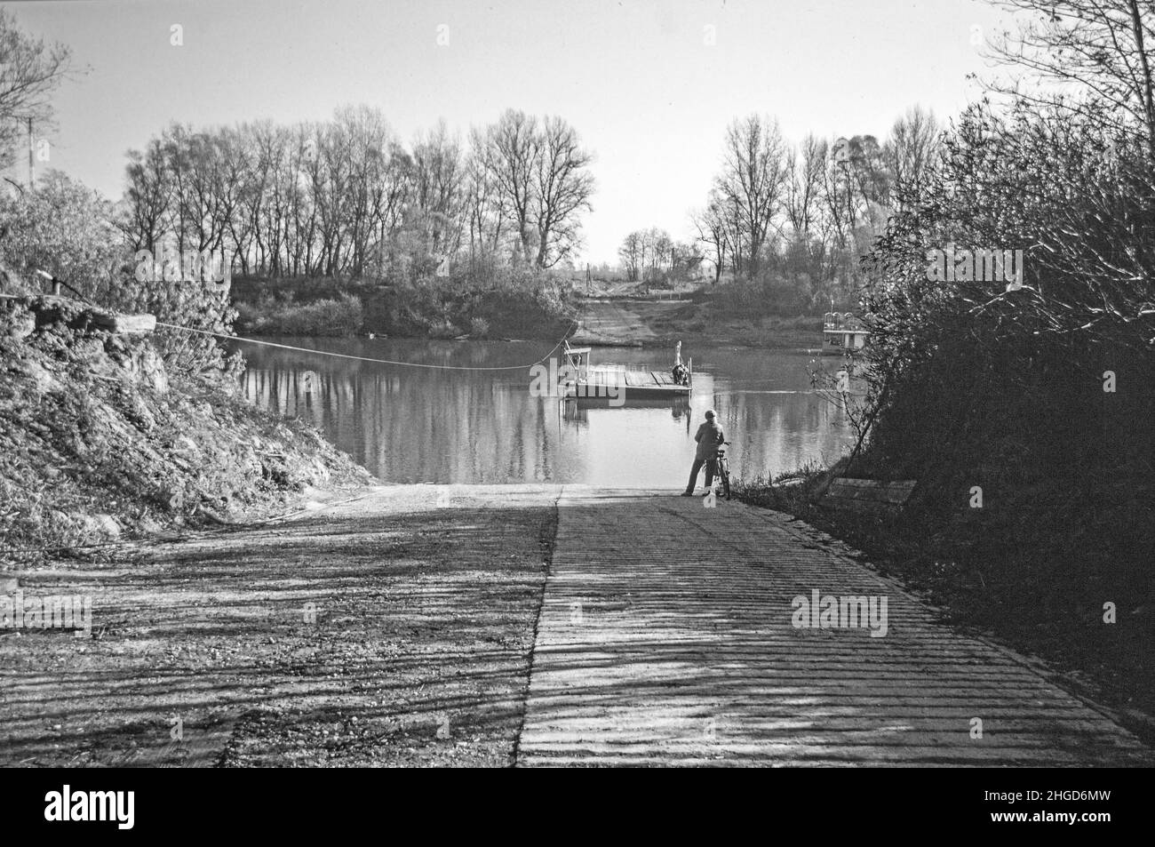 old small ferry on Harmas-Koros River between Szarvas and Mezotur ...