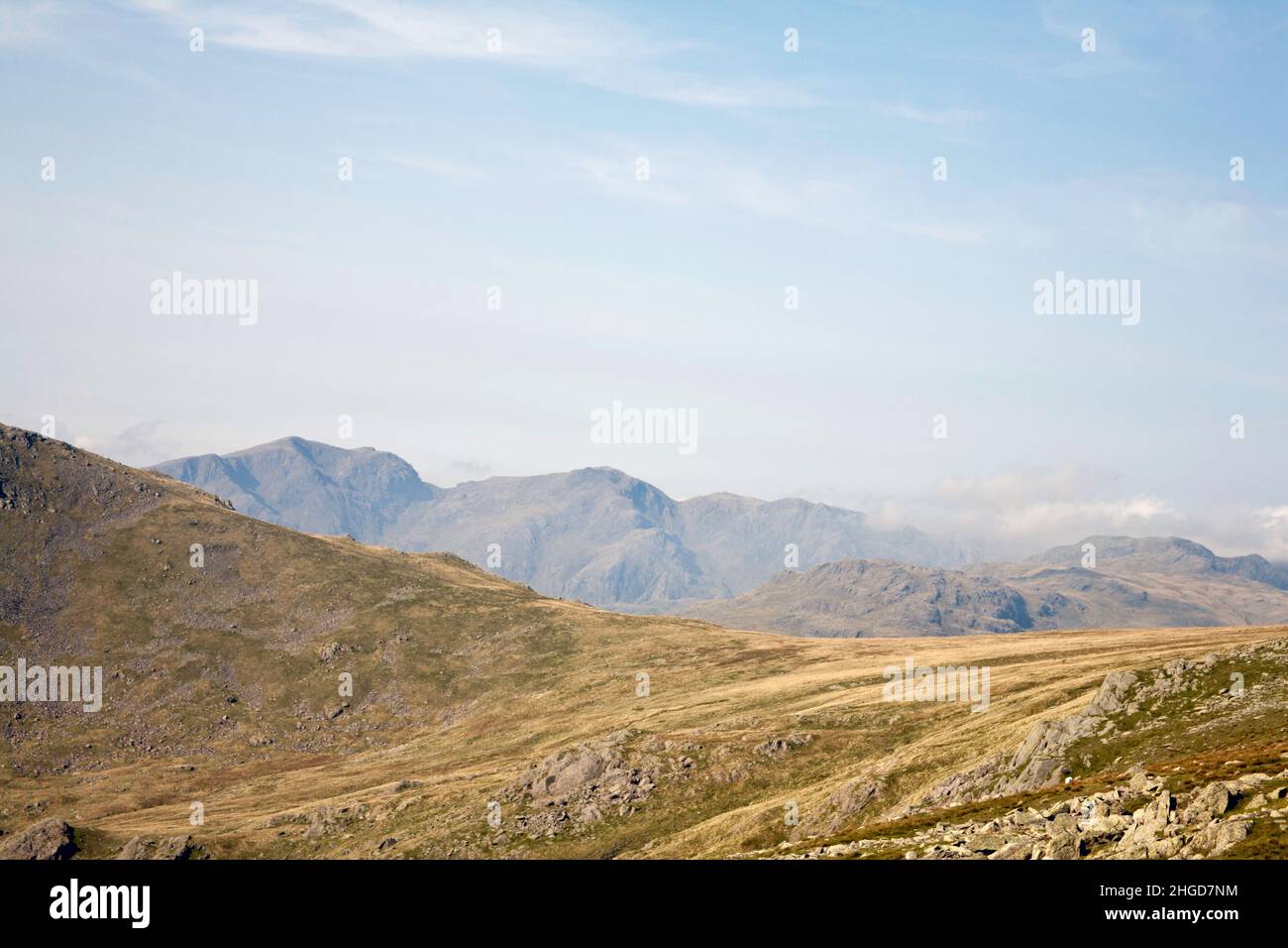 Scafell Pike and Scafell from the summit ridge of the Old Man of ...