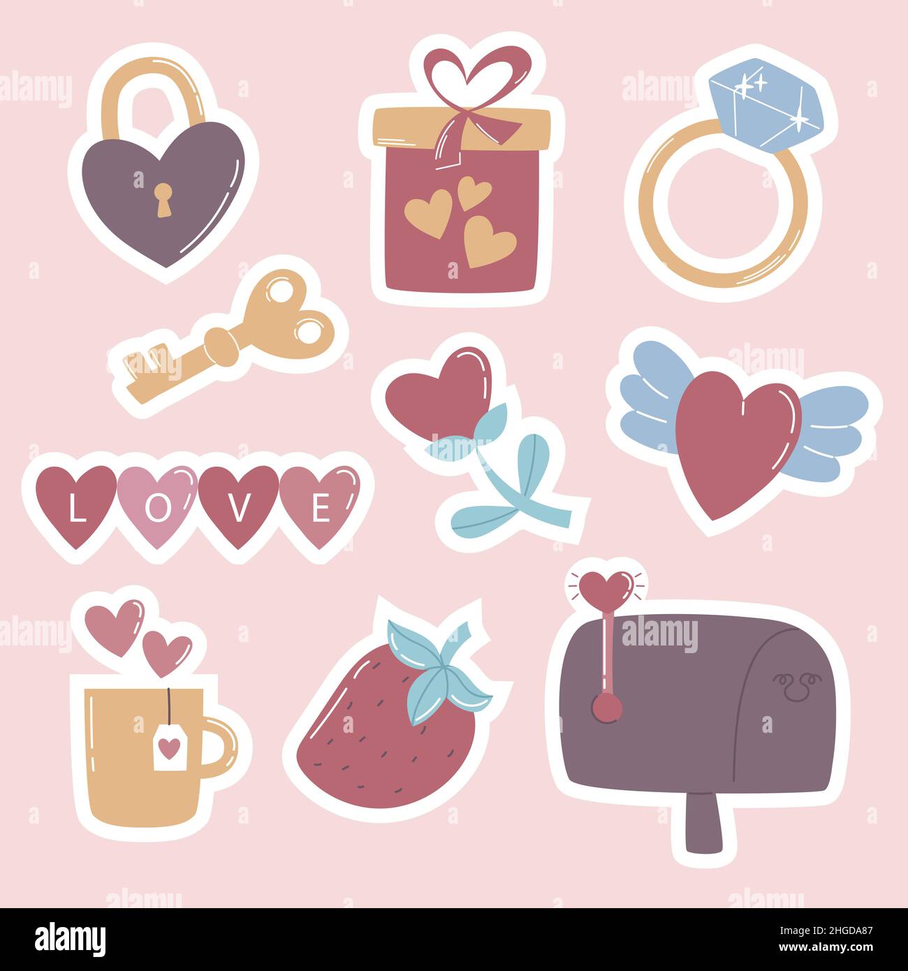 Hand drawn valentines day stickers set Vector illustration Stock Vector ...