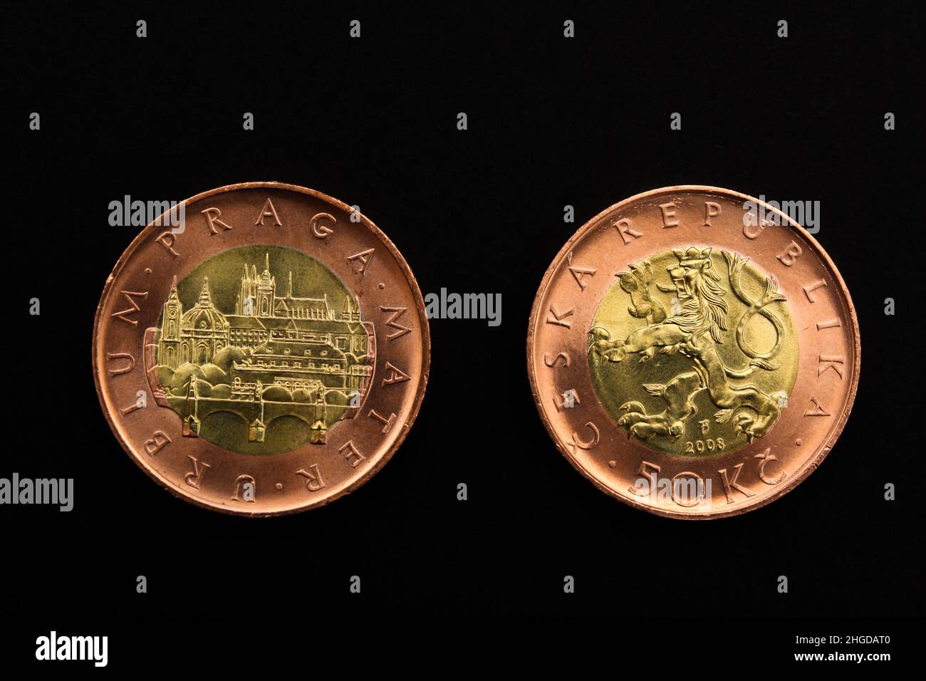 50 Czech crowns coin on the black background. Czech Koruna Stock Photo ...