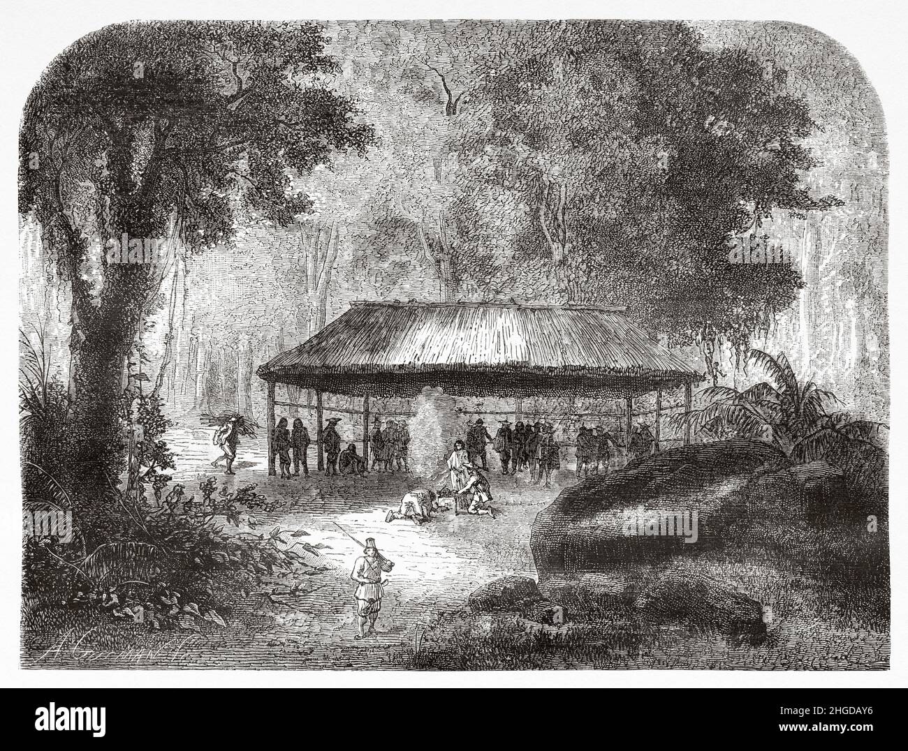 Ajoupa or small cabin of San Pedro, southern Peru. South America. Old ...