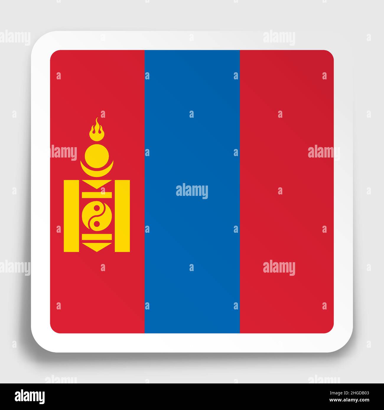 MONGOLIA flag icon on paper square sticker with shadow. Button for ...