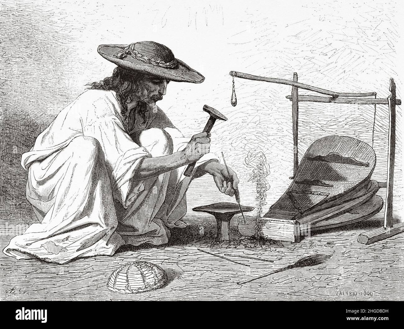 Gypsy blacksmith, Slavonija region of Croatia, Europe. Old 19th century ...