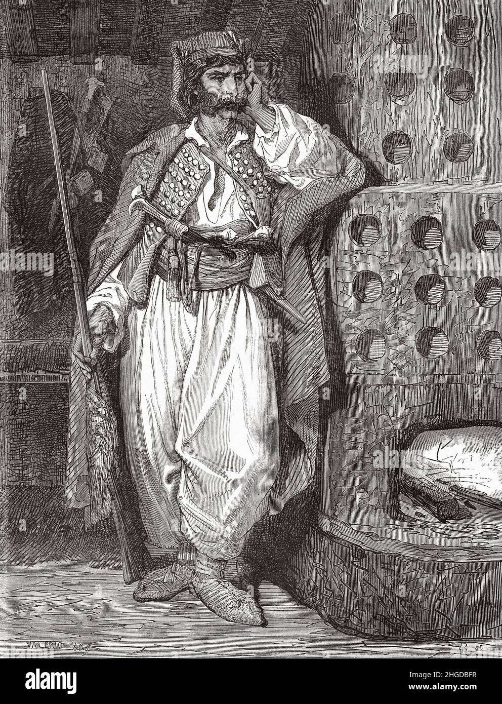 Military frontier soldier warming himself in a translational wood stove ...