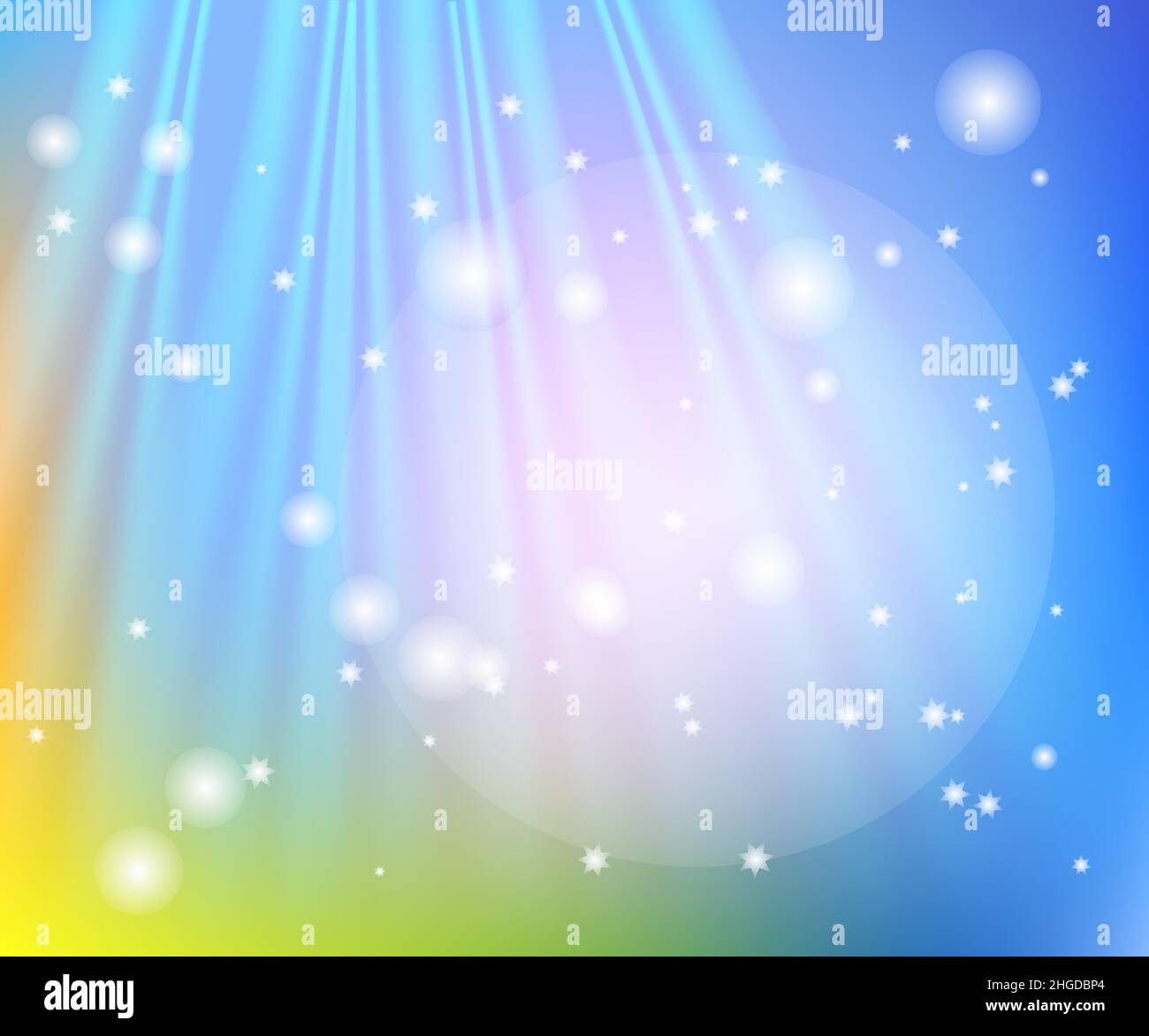 Bright shining sun with lens flare. Soft background with bokeh effect ...