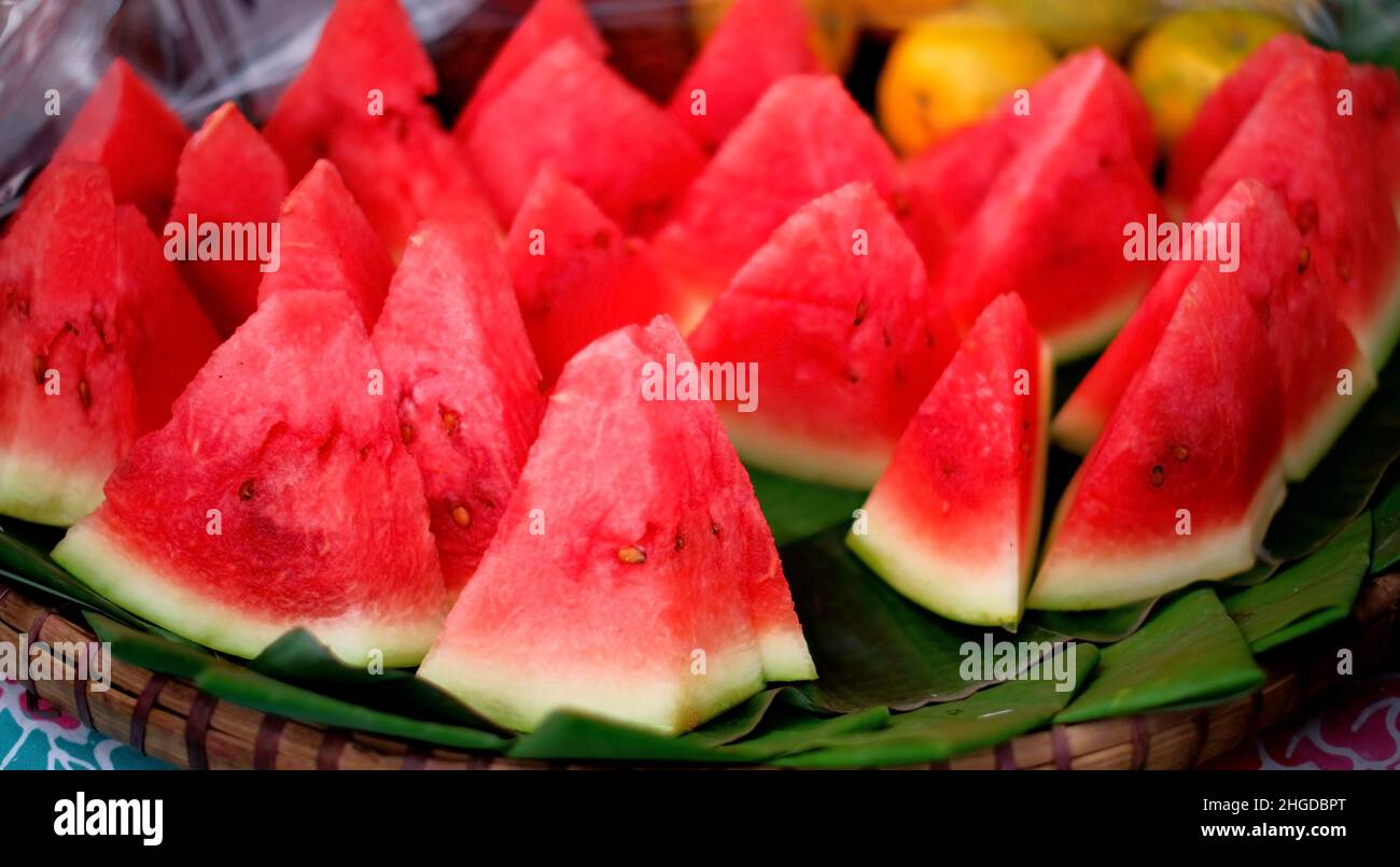 Fresh red watermelon slices ready to eat. Red Watermelon Isolated Stock ...