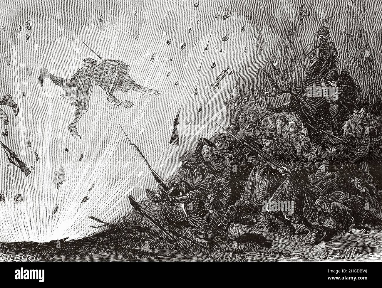 Explosion of an earthen torpedo or ordinary fougasse. Battle of Shipka ...