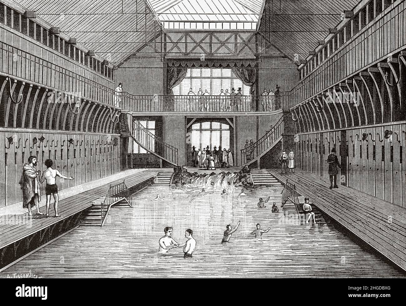 Public bathhouse in Chateau Landon, Paris, France. Europe. Old 19th ...