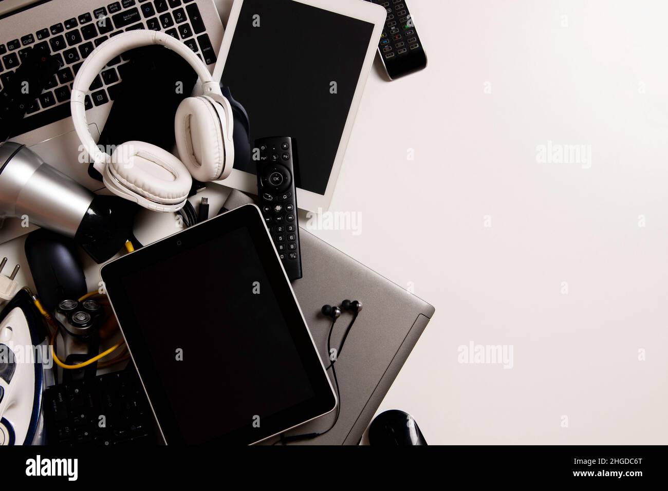 Old computers, digital tablets, mobile phones, many used electronic ...