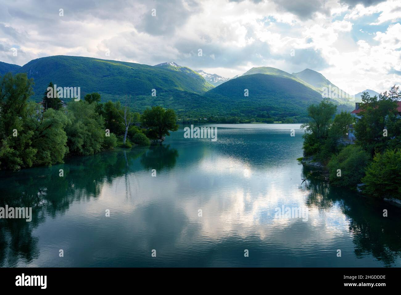 Lake of Barrea, in L Aquila province, Abruzzo, Italy, at springtime ...