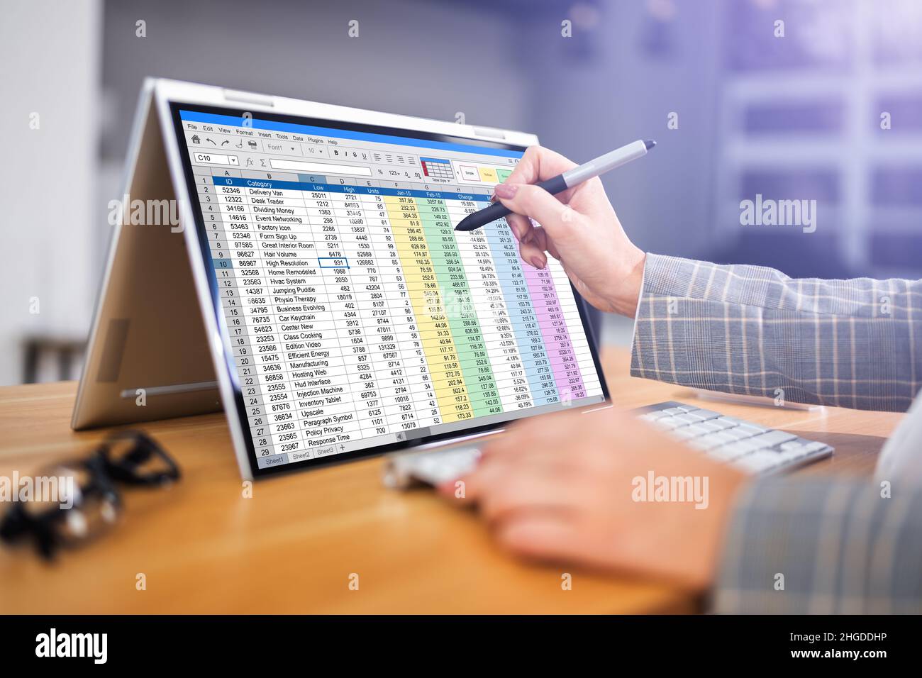 Woman Employee Analyst Working With Spreadsheet Software Stock Photo ...
