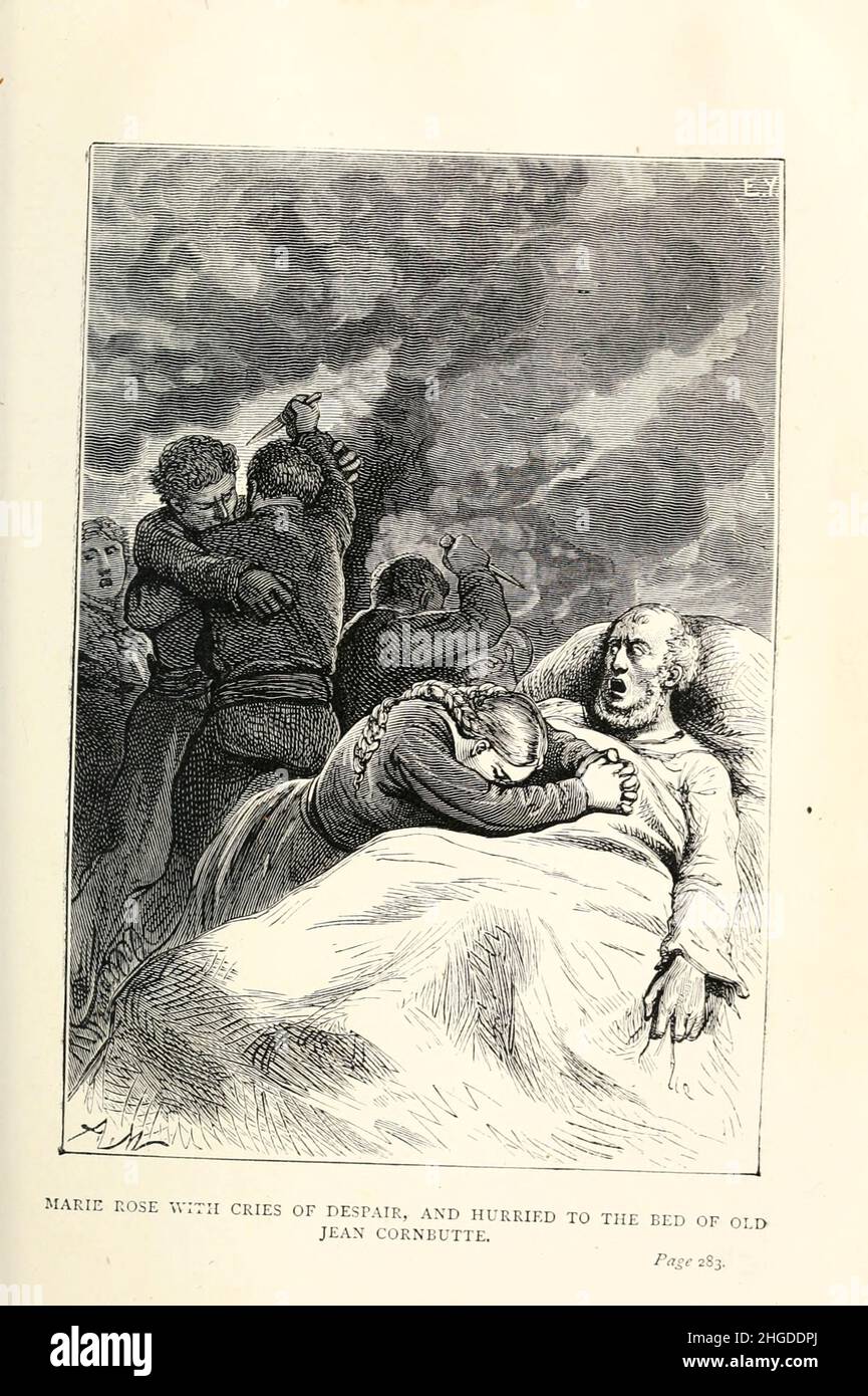 Marie rose with cries of despair, and hurried to the bed of old Jean ...