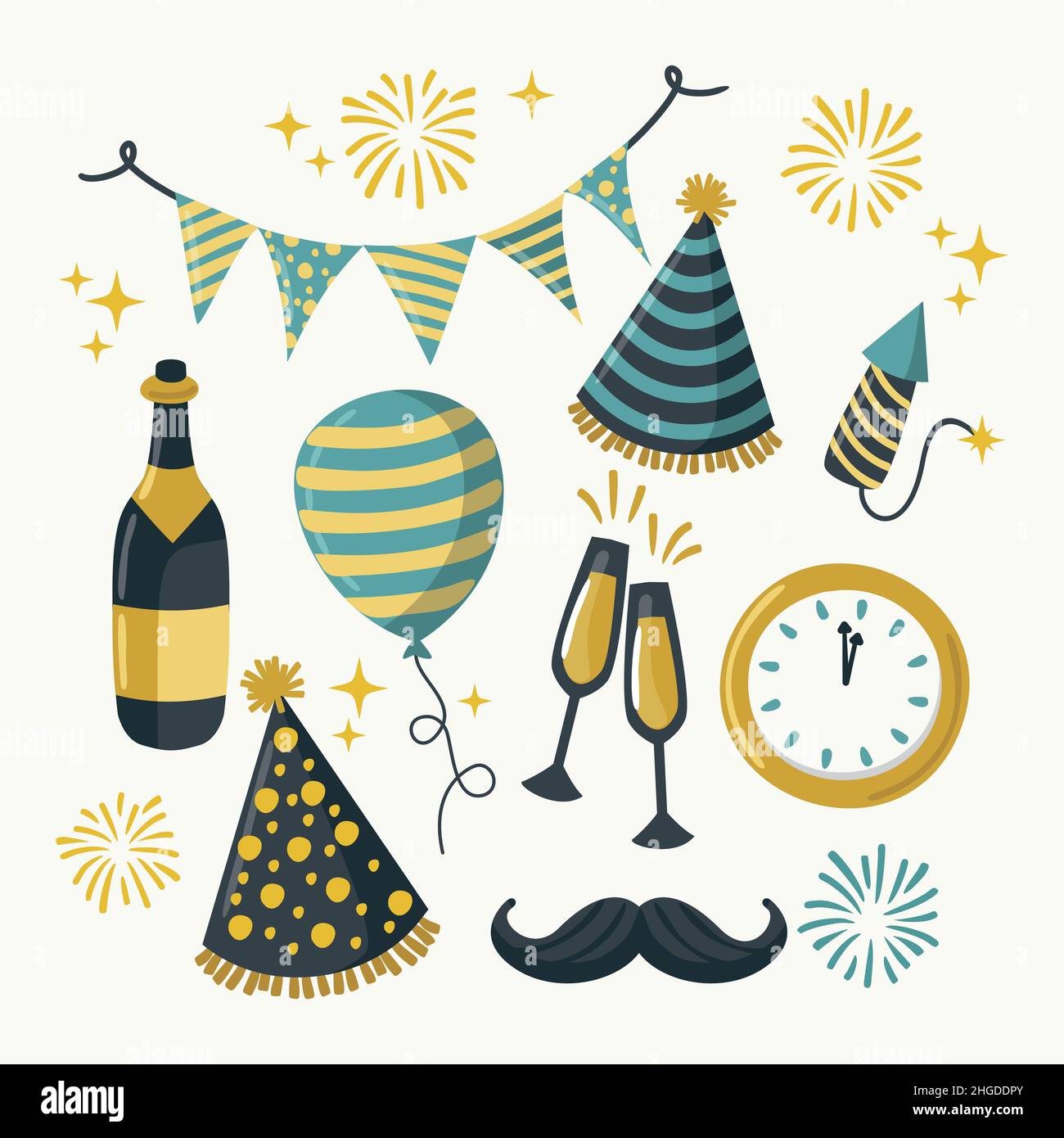Flat new years eve elements set Vector illustration Stock Vector Image ...
