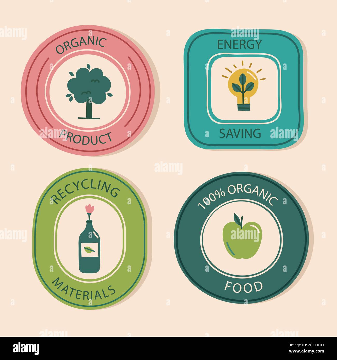 Hand drawn flat design eco friendly labels Vector illustration Stock ...