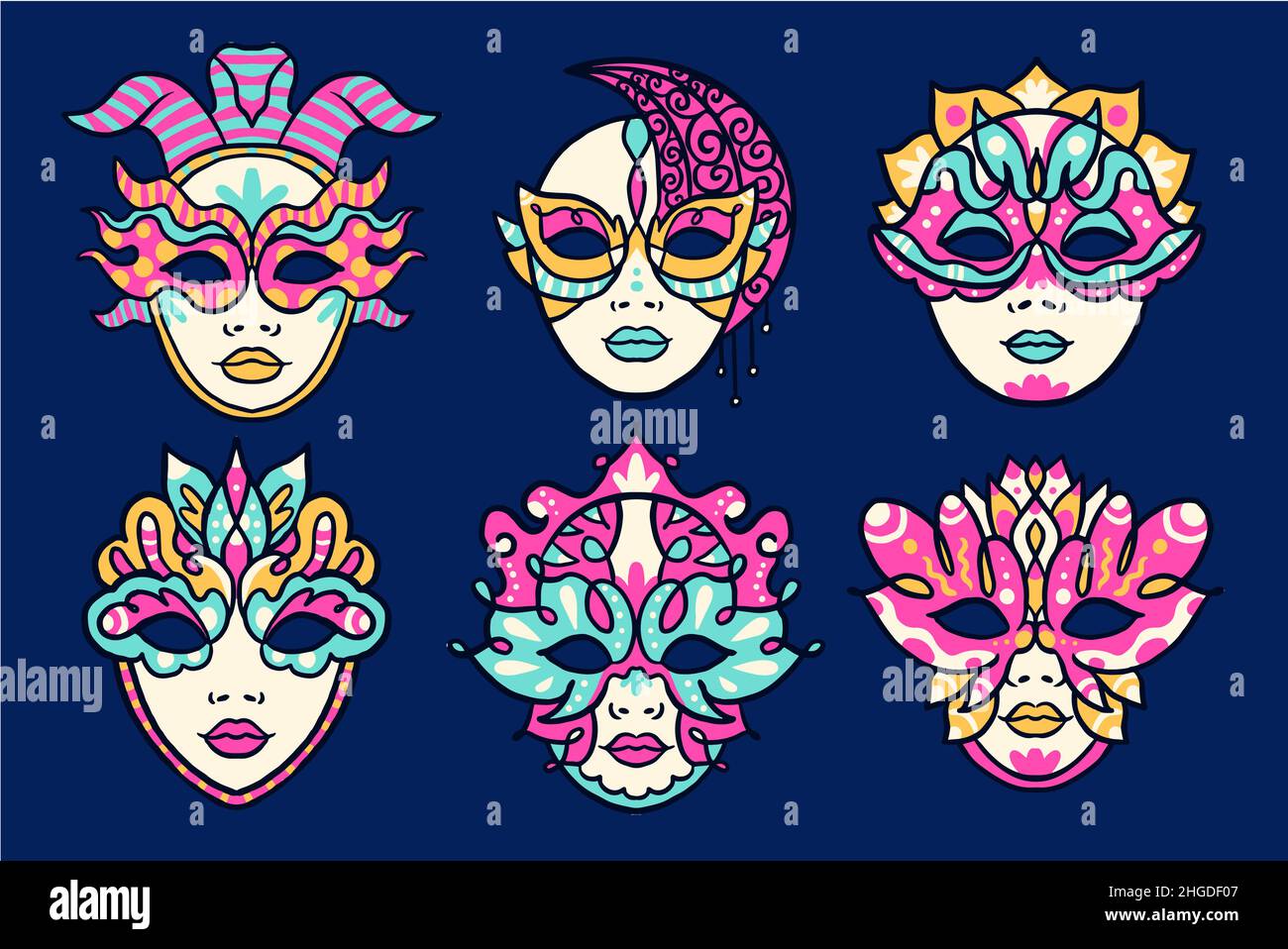 Hand drawn venice carnival masks set Vector illustration Stock Vector ...