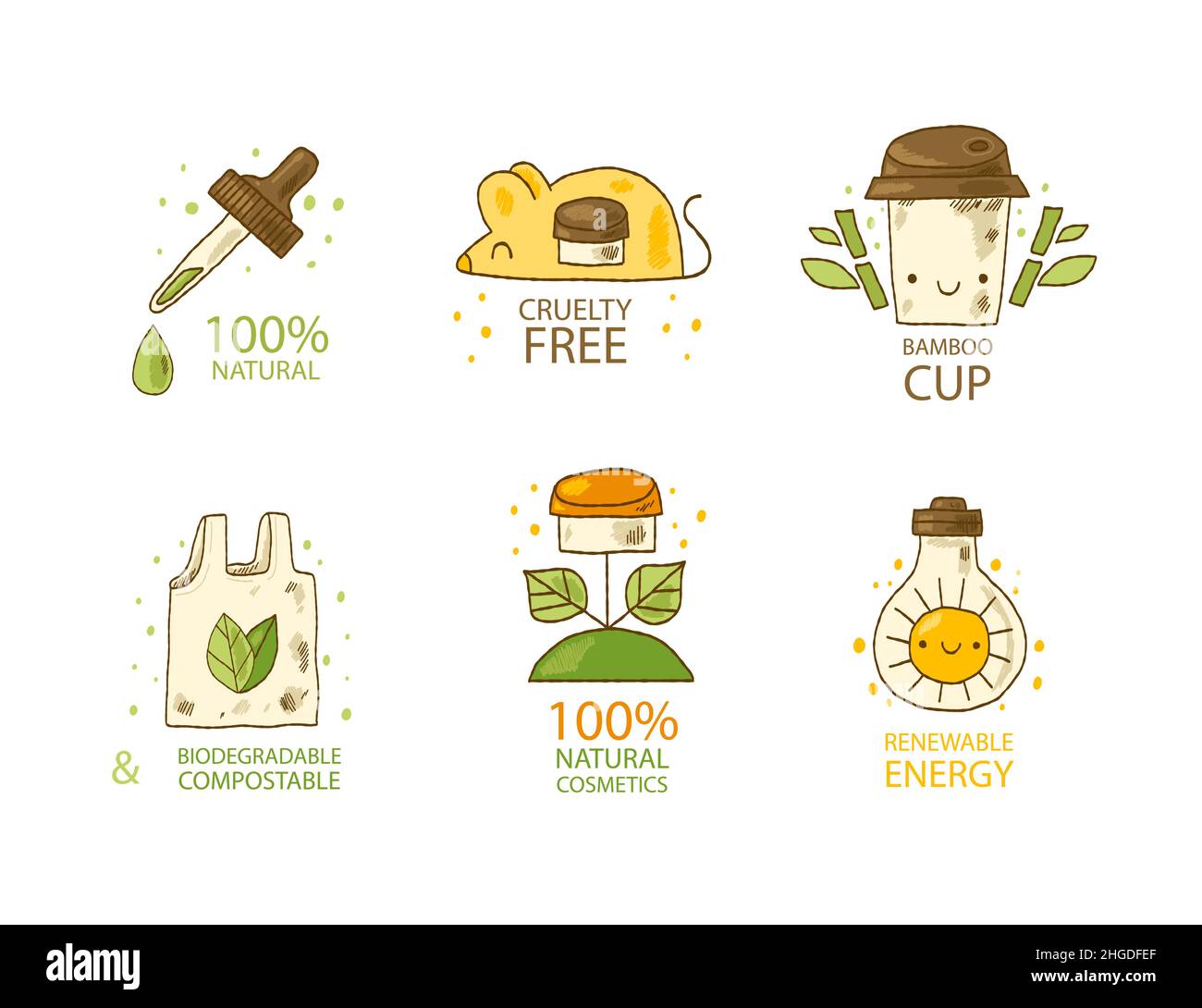 Hand drawn flat design eco friendly labels Vector illustration Stock ...