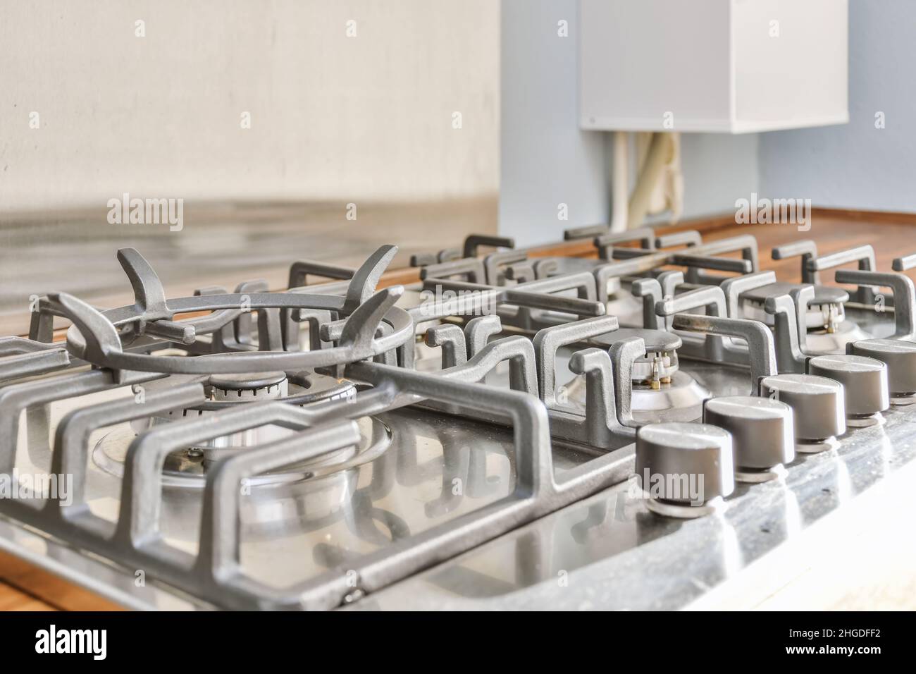 A delightful gas stove from a close angle in a chic kitchen Stock Photo ...