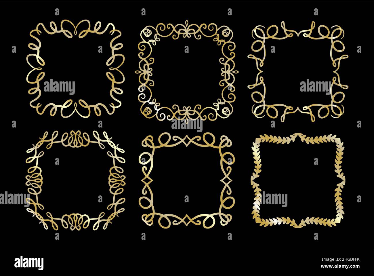 Hand drawn golden frame set Vector illustration Stock Vector Image ...