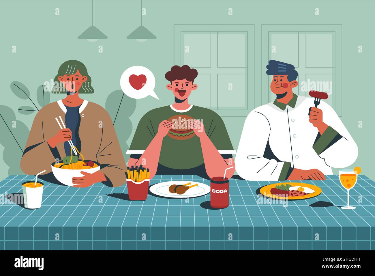 Hand drawn people eating illustration Vector illustration Stock Vector ...