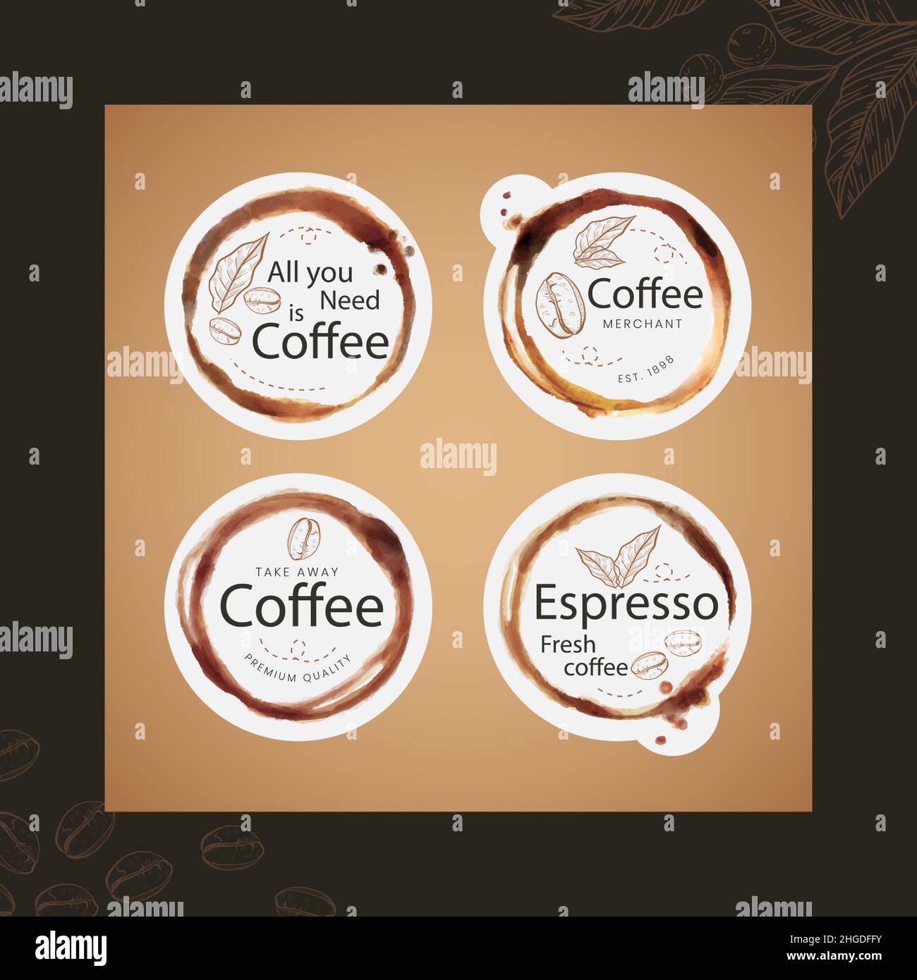 Hand drawn engraving coffee shop labels Vector illustration Stock ...