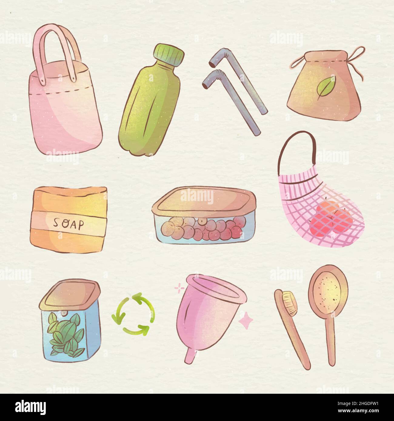 Watercolor zero waste set Vector illustration Stock Vector Image & Art ...