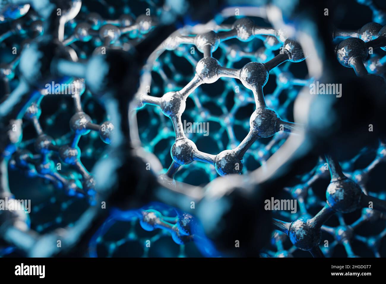 3d Rendering Of Nanotube Structure Blue Science Background Technology Concept Hexagonal