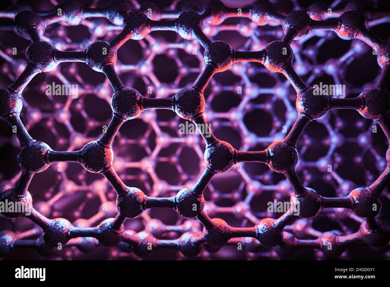 3d Rendering Of Nanotube Structure Purple Science Background Technology Concept Hexagonal