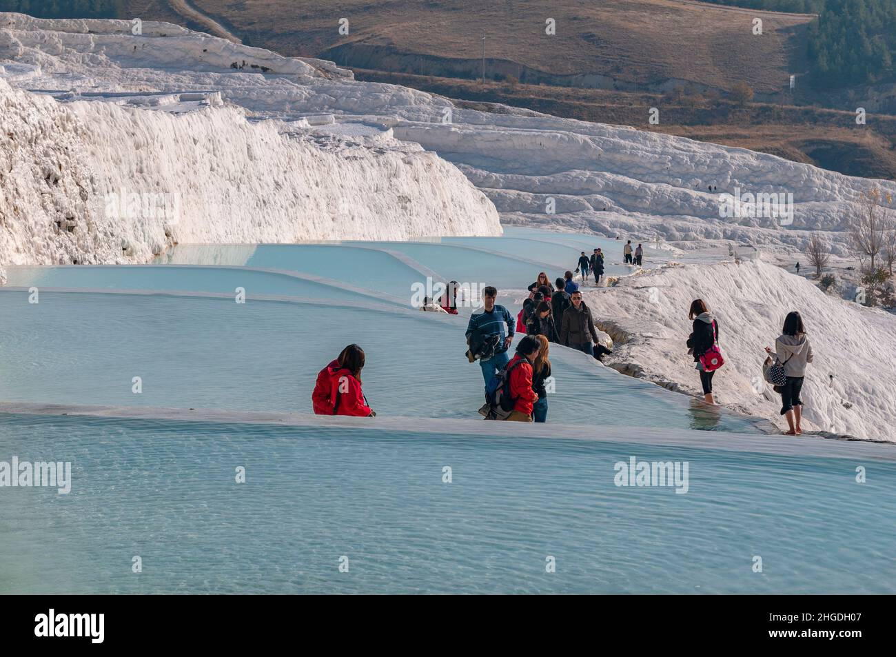 Travertine Terrace Formations at Pamukkale town in Denizli Province of ...