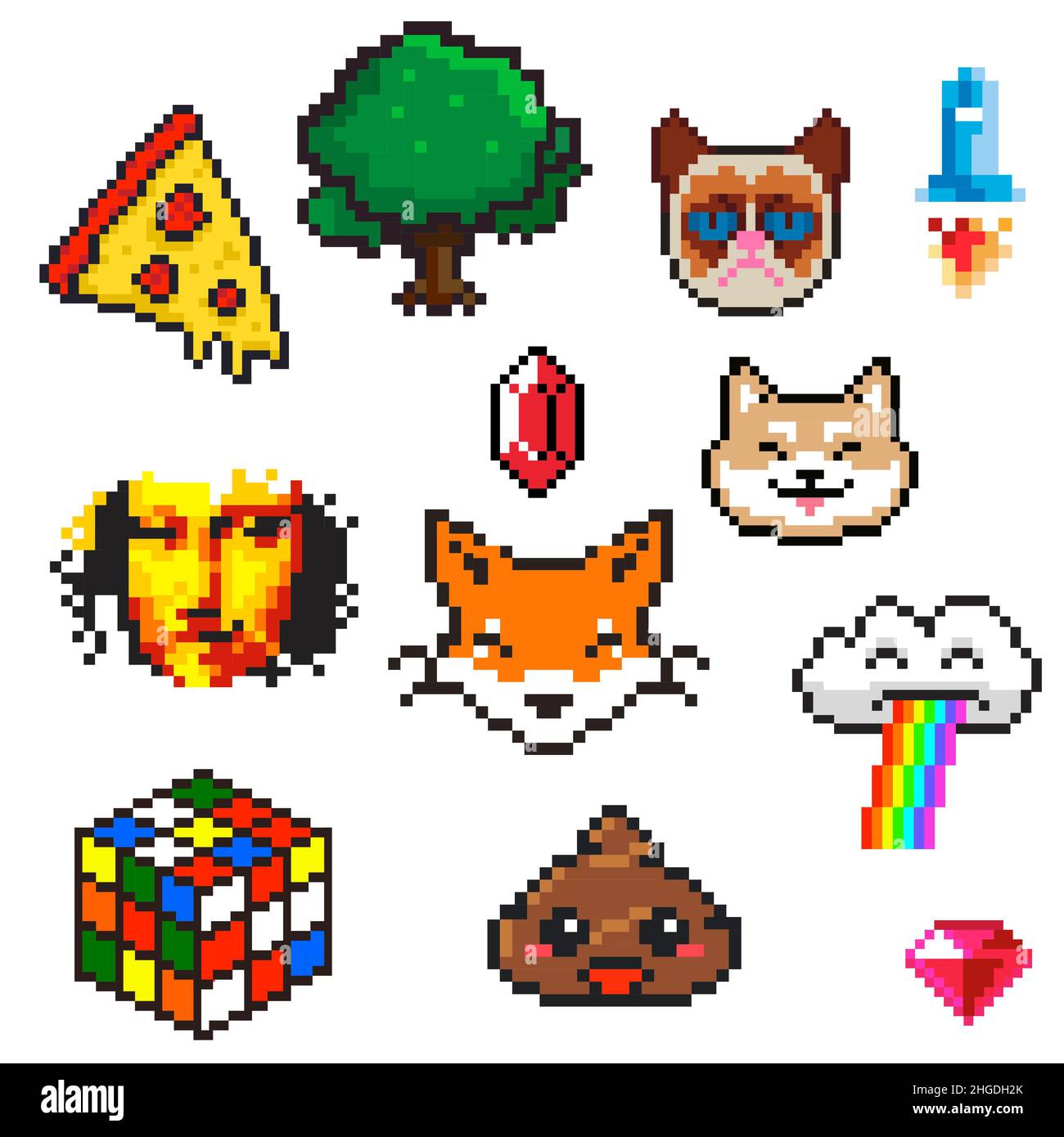 Flat, mobile apps icons. Pixel art icons set. Office stationery ...