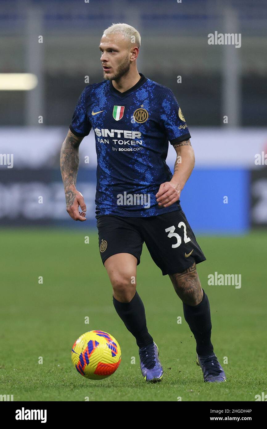 San Siro stadium, Milan, Italy, January 19, 2022, Federico Dimarco (FC Internazionale) in action ...