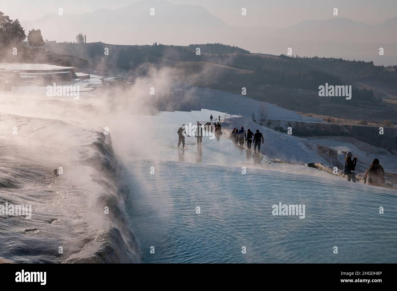 Travertine Terrace Formations at Pamukkale town in Denizli Province of ...